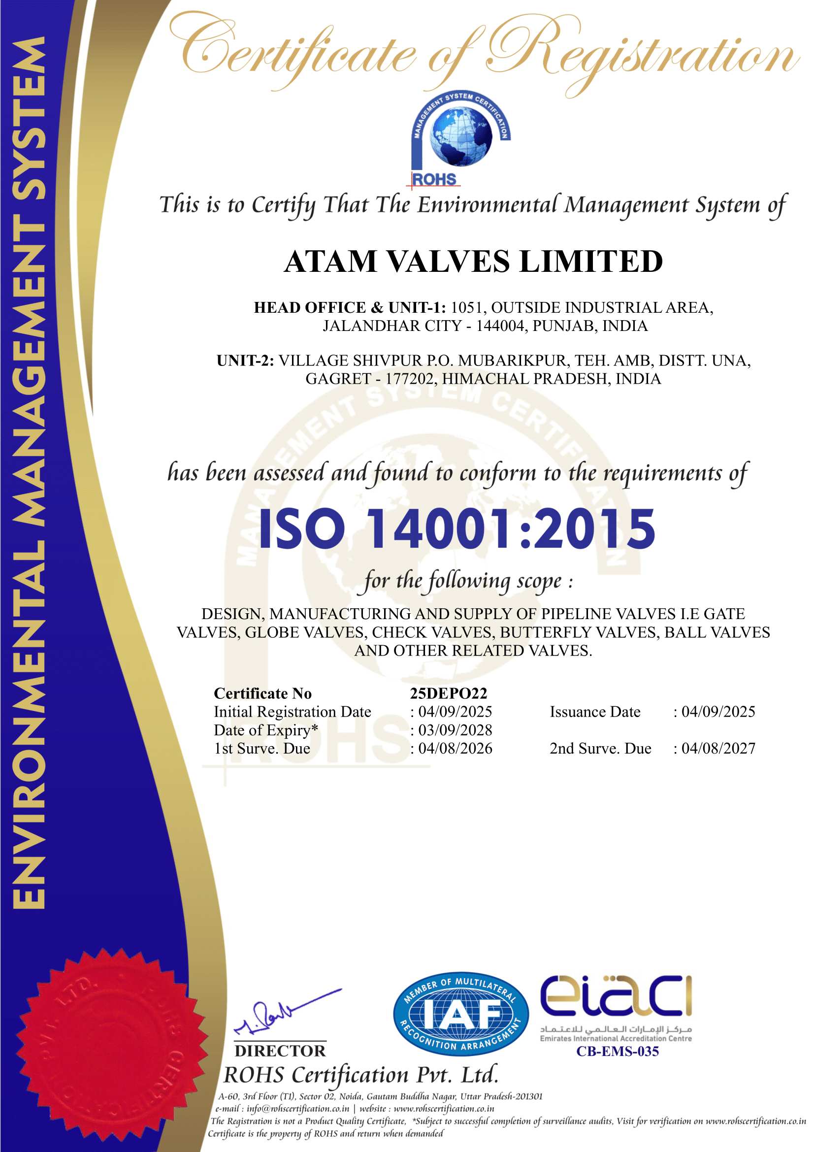 Certifications - Atam Valves Limited, India