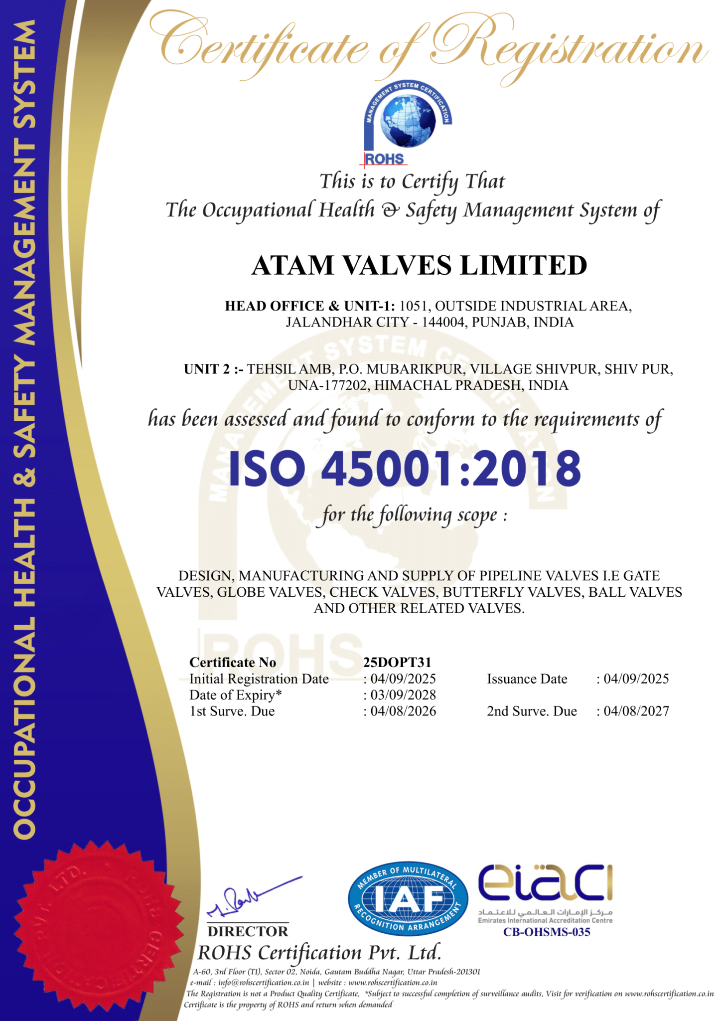 Certifications - Atam Valves Limited, India